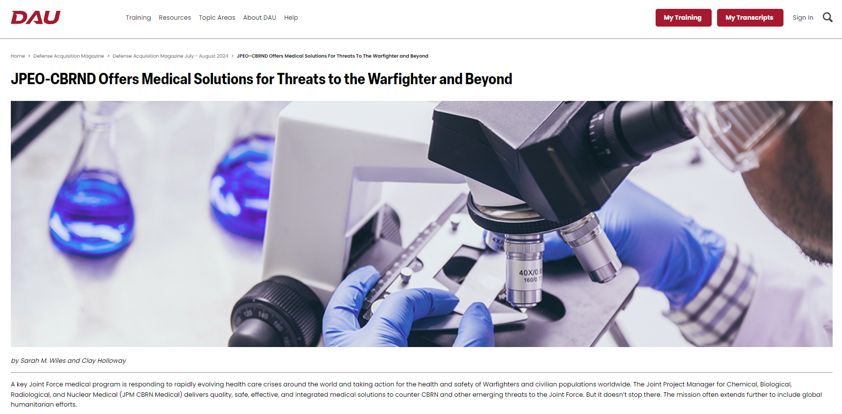 DAU Magazine Feature: JPEO-CBRND Offers Medical Solutions for Threats ...